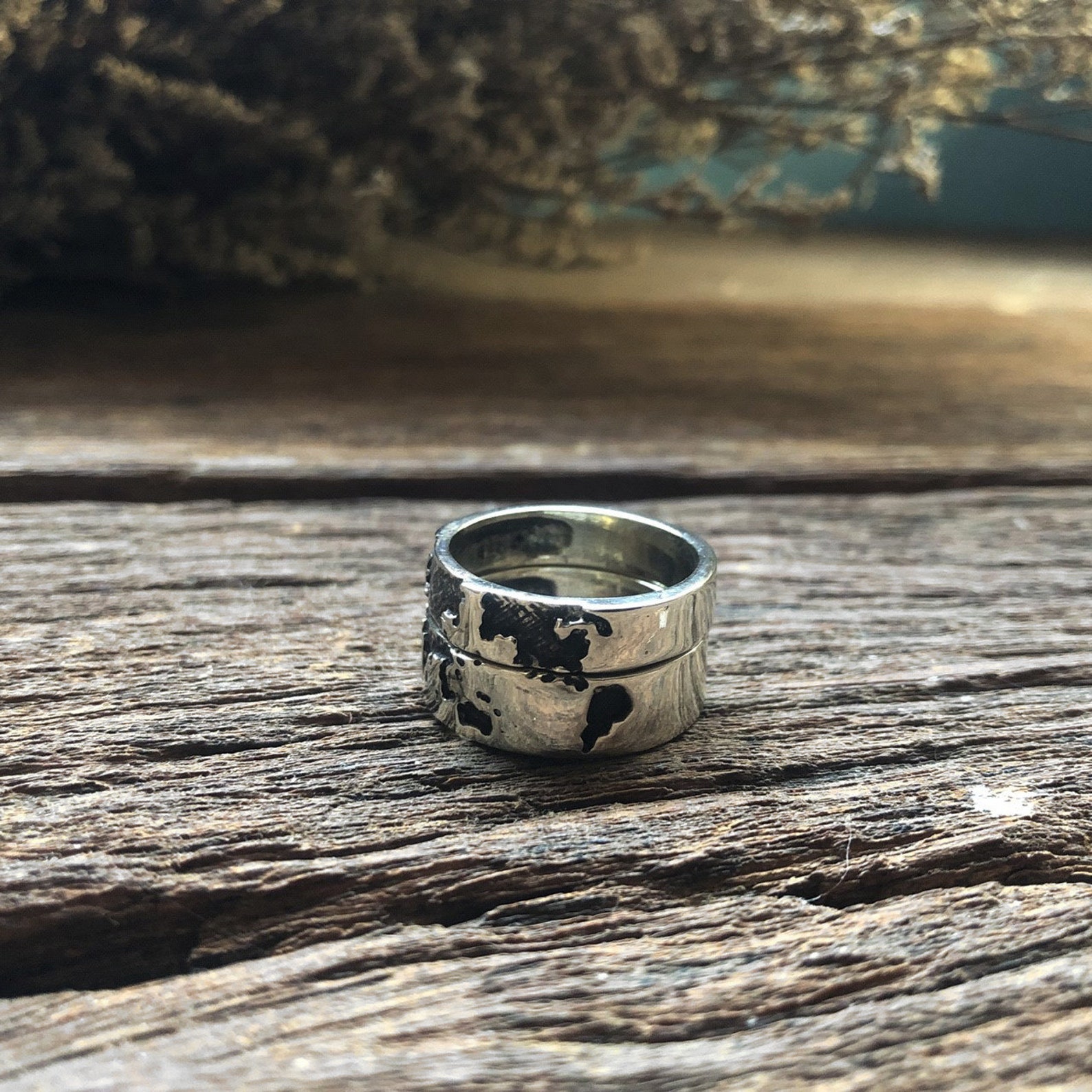 Map Double Traveler Ring for Couple Made of Sterling Silver | Etsy