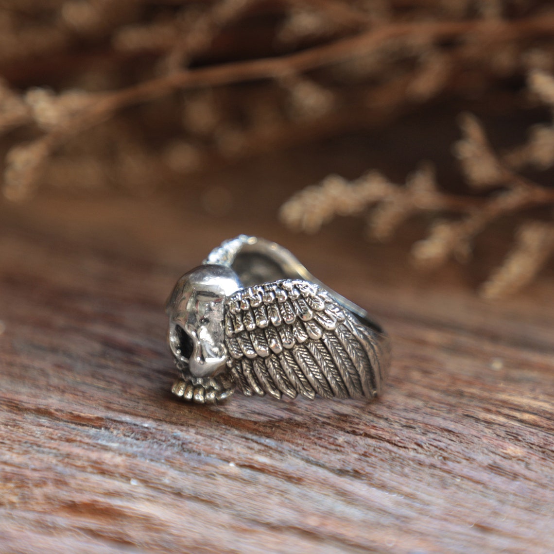 Bird wings skull Ring for men made of sterling silver 925 | Etsy