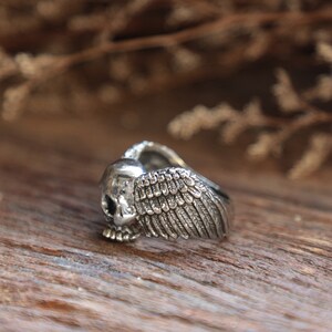 Bird Wings Skull Ring for Men Made of Sterling Silver 925 Gothic Style ...