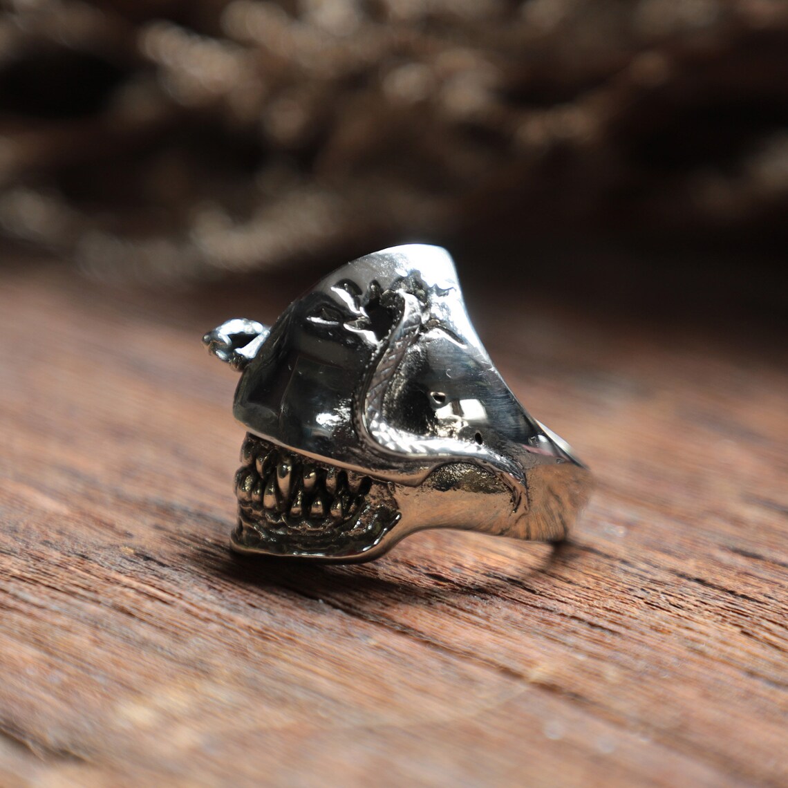 Alien Snake Ring for Men Made of Sterling Silver 925 Pentagram Biker ...