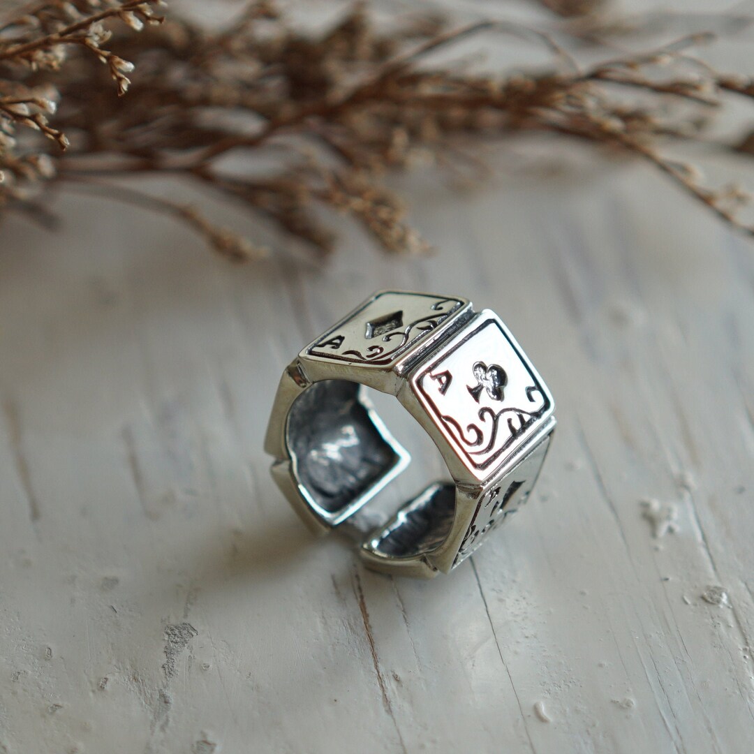 Ace Card Ring for Men Made of Sterling Silver 925 Biker Style - Etsy