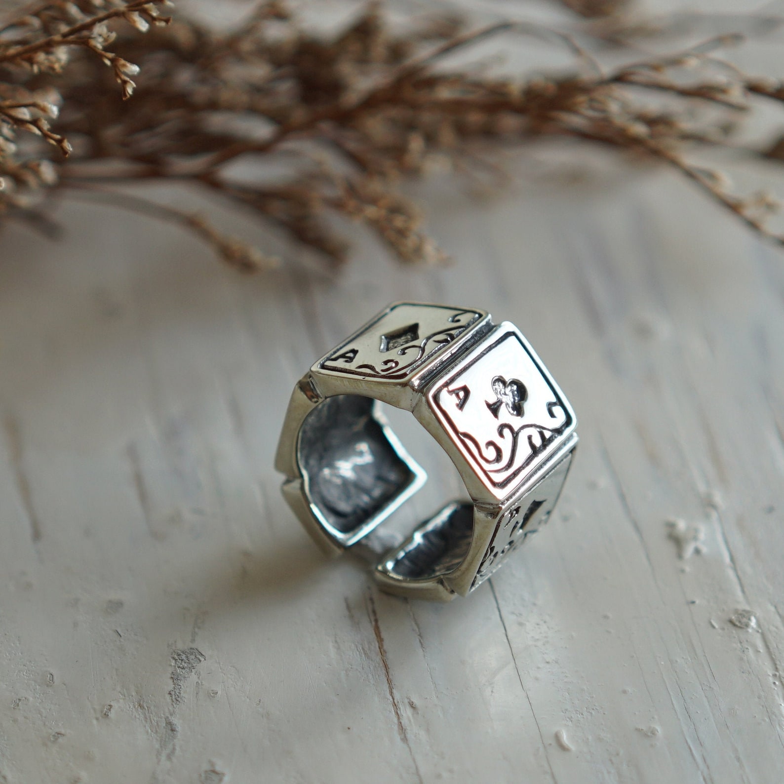 Ace Card Ring for Men Made of Sterling Silver 925 Biker Style - Etsy