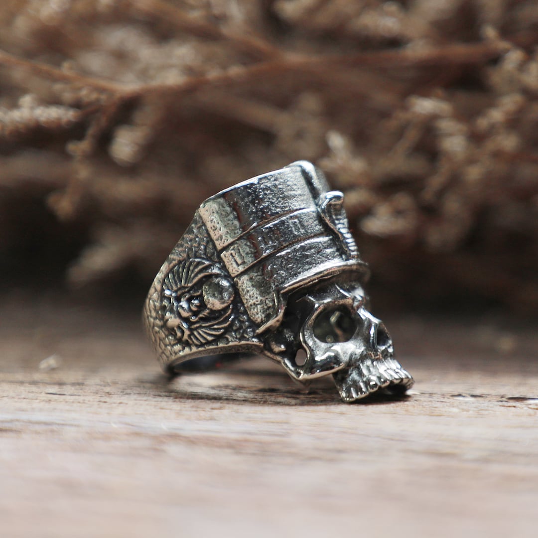 Cleopatra Skull Egyptian Ring for Men Made of Sterling Silver 925 Boho ...