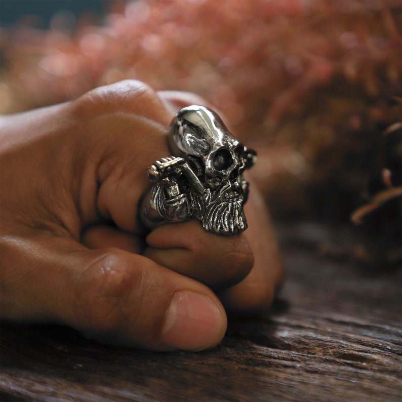 Skull Beard Ring for Men Made of Sterling Silver 925 Biker | Etsy