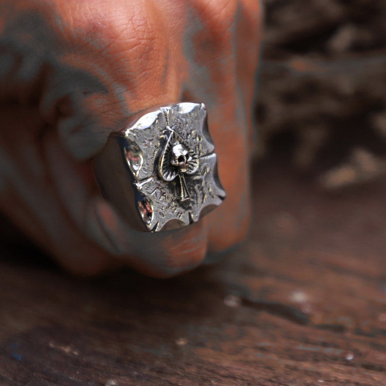 Ace Spades Skull Ring for Men Made of Sterling Silver 925 Vintage Style ...