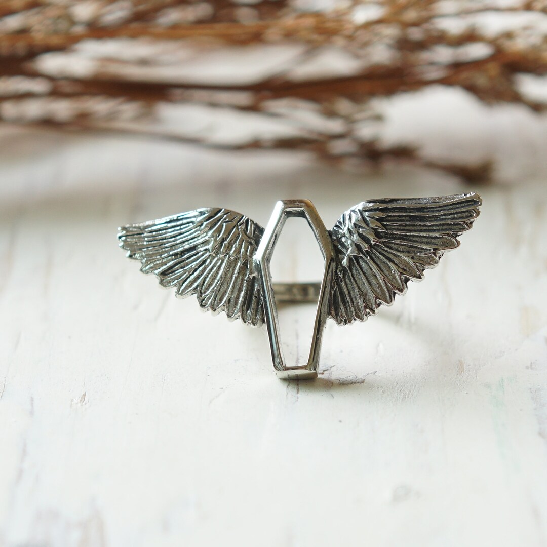Coffin Angel Wings Ring for Women Made of Sterling Silver 925 Gothic ...