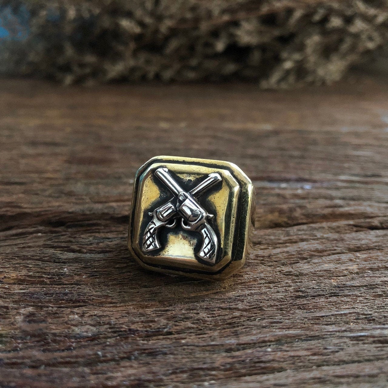 Cross Guns Ring for Men Made of Brass and Silver 925 Mexican | Etsy