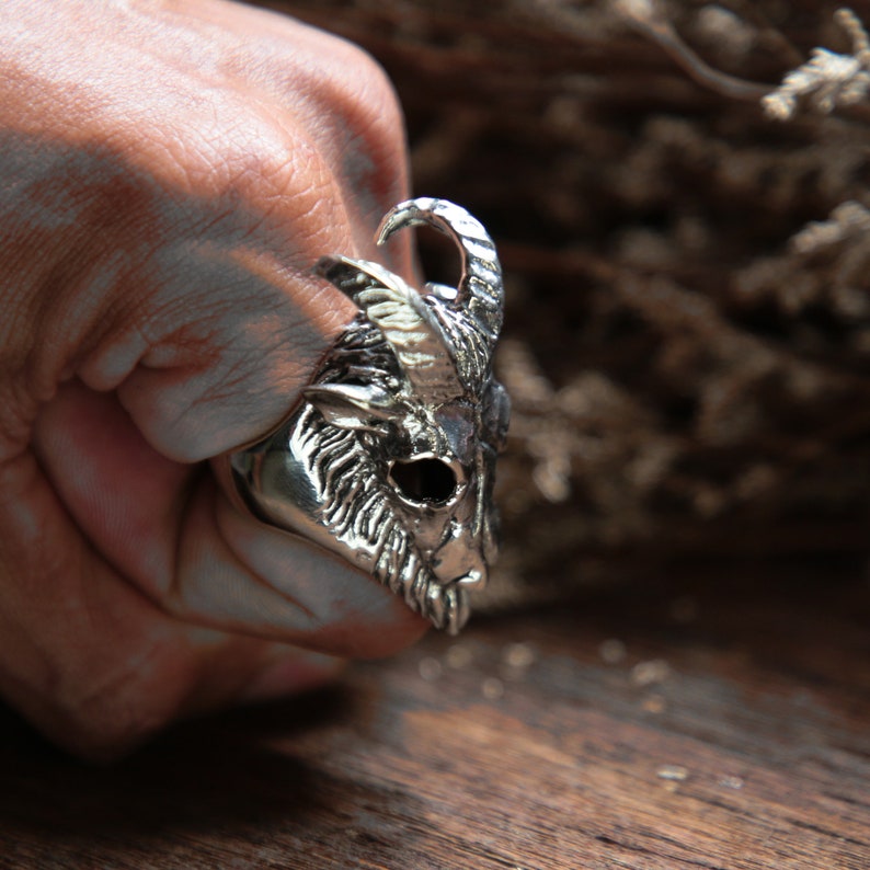 Horned Goat Ring for Men Made of Sterling Silver 925 Satanism Biker - Etsy