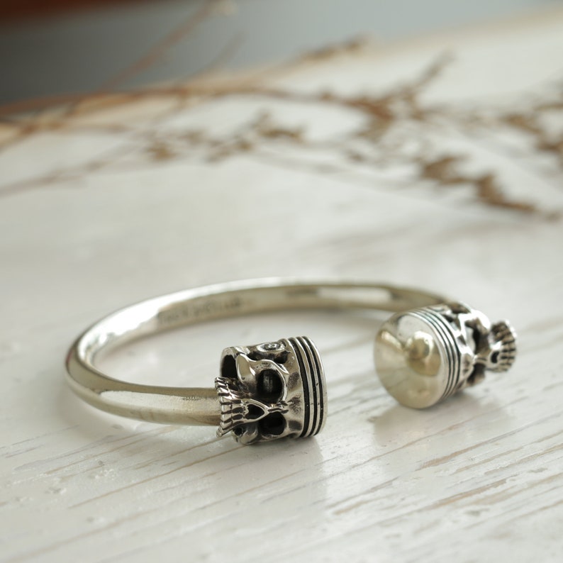 Biker Skull Bangle for Men Made of Sterling Silver 925 Piston - Etsy