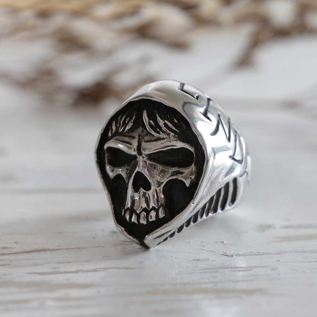 Skull Hood Biker Ring for Men Made of Sterling Silver 925 Gothic - Etsy
