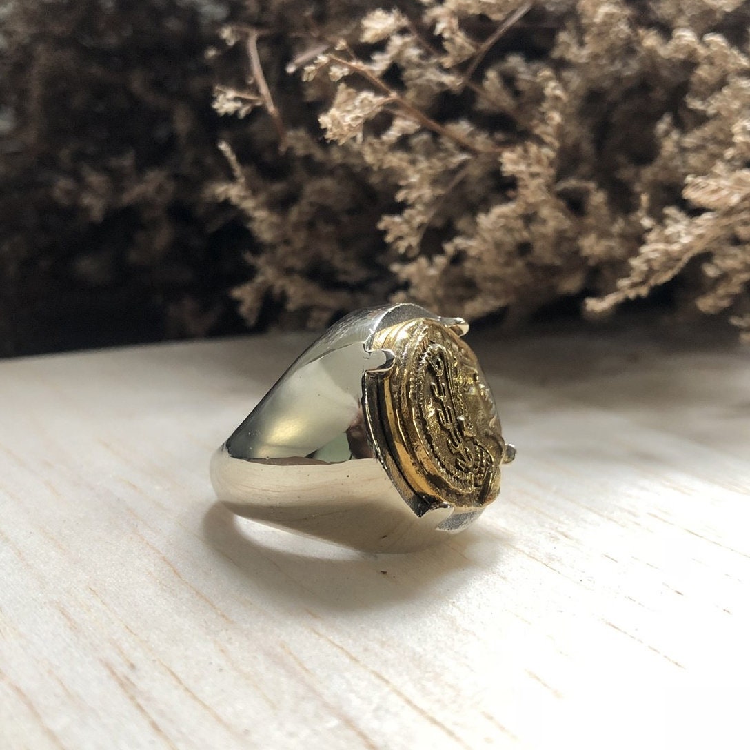 Alexander greek coin ring for men made of sterling silver 925 | Etsy