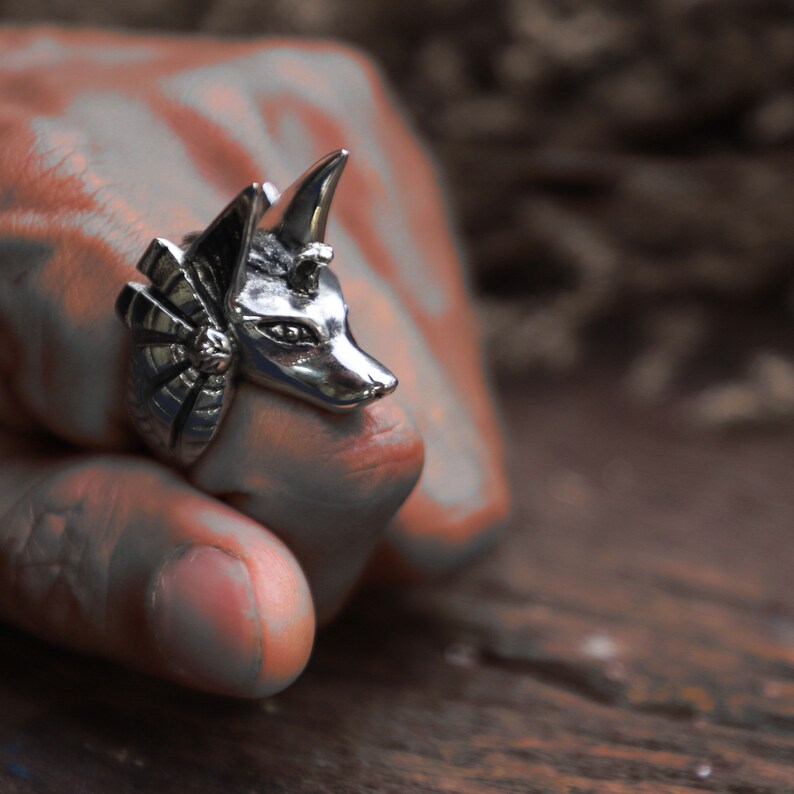 Anubis Egyptian Ring for Men Made of Sterling Silver 925 Biker - Etsy