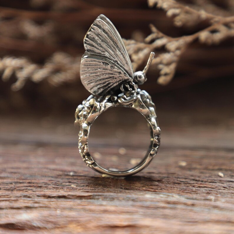Butterfly and Flowers Ring for Unisex Made of Sterling Silver 925 Boho ...