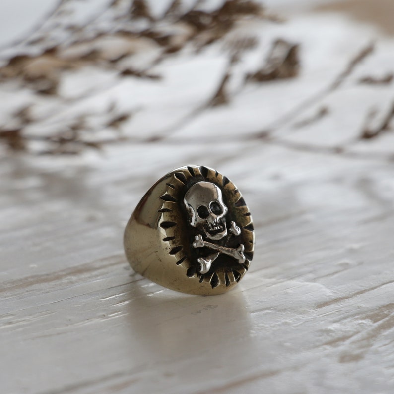 Skull and Crossbones Ring for Men Made of Brass and Silver 925 | Etsy