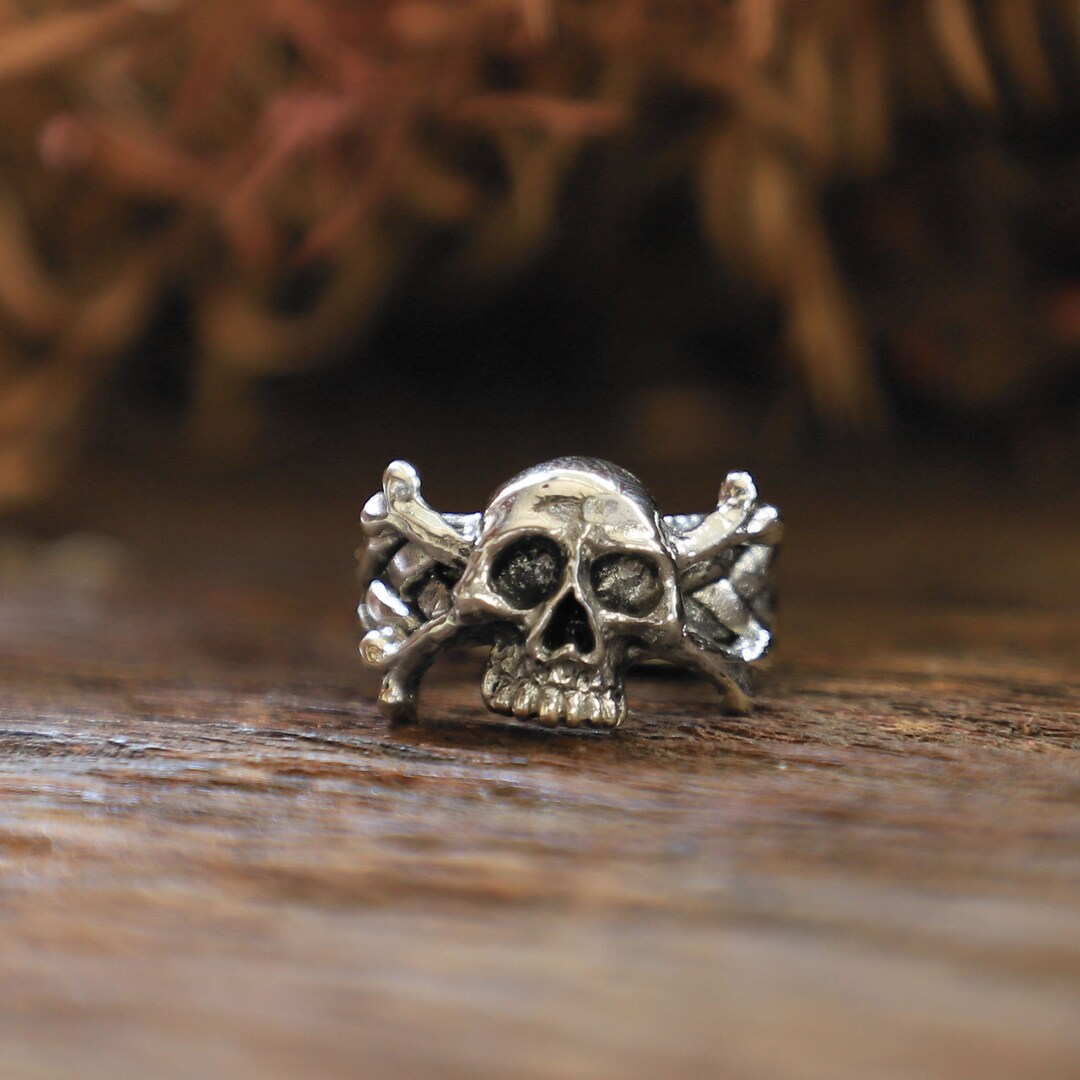 Skull Crossbones and Braided Knot Ring for Men Made of Sterling Silver ...