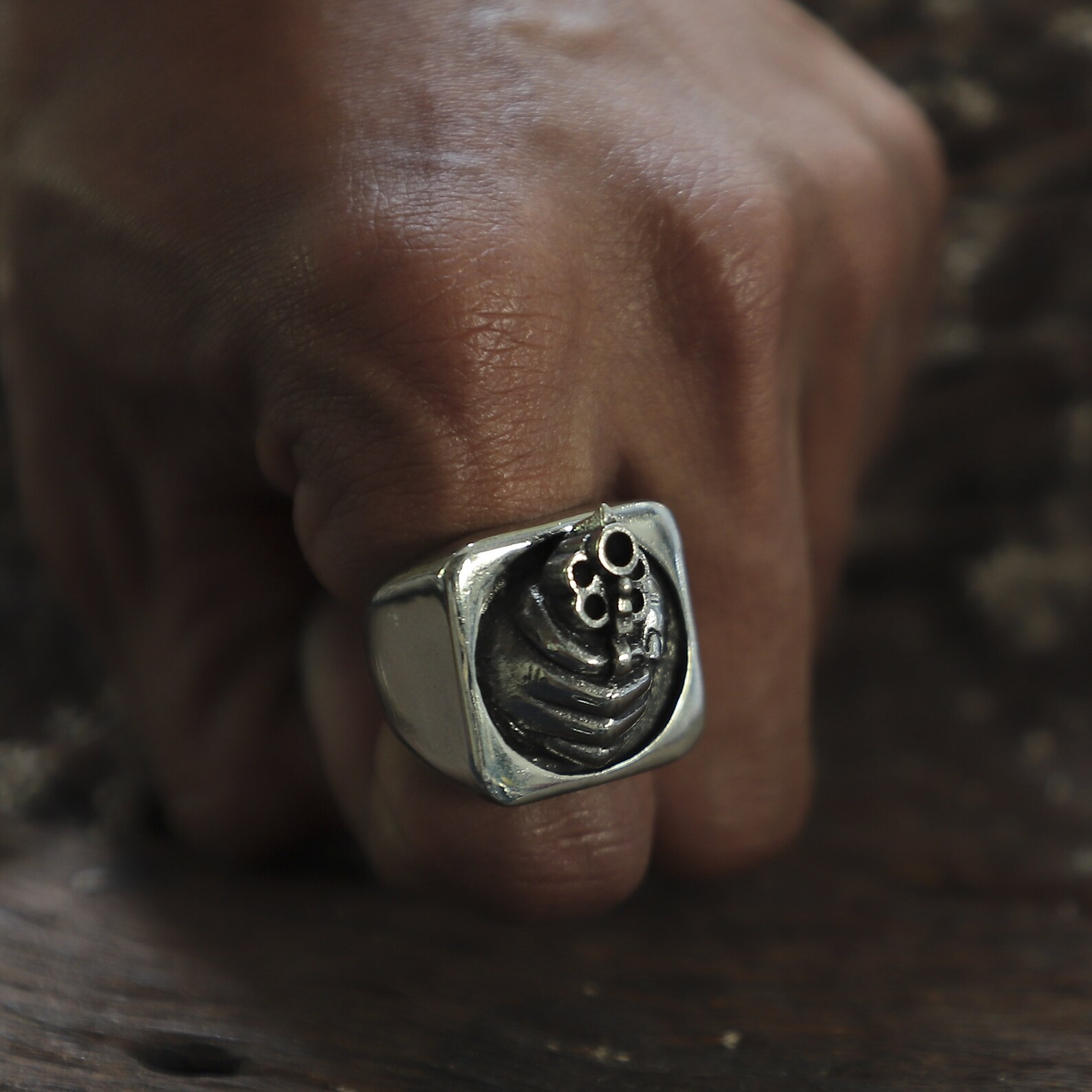 Gun Square Ring for Men Made of Sterling Silver 925 Biker - Etsy