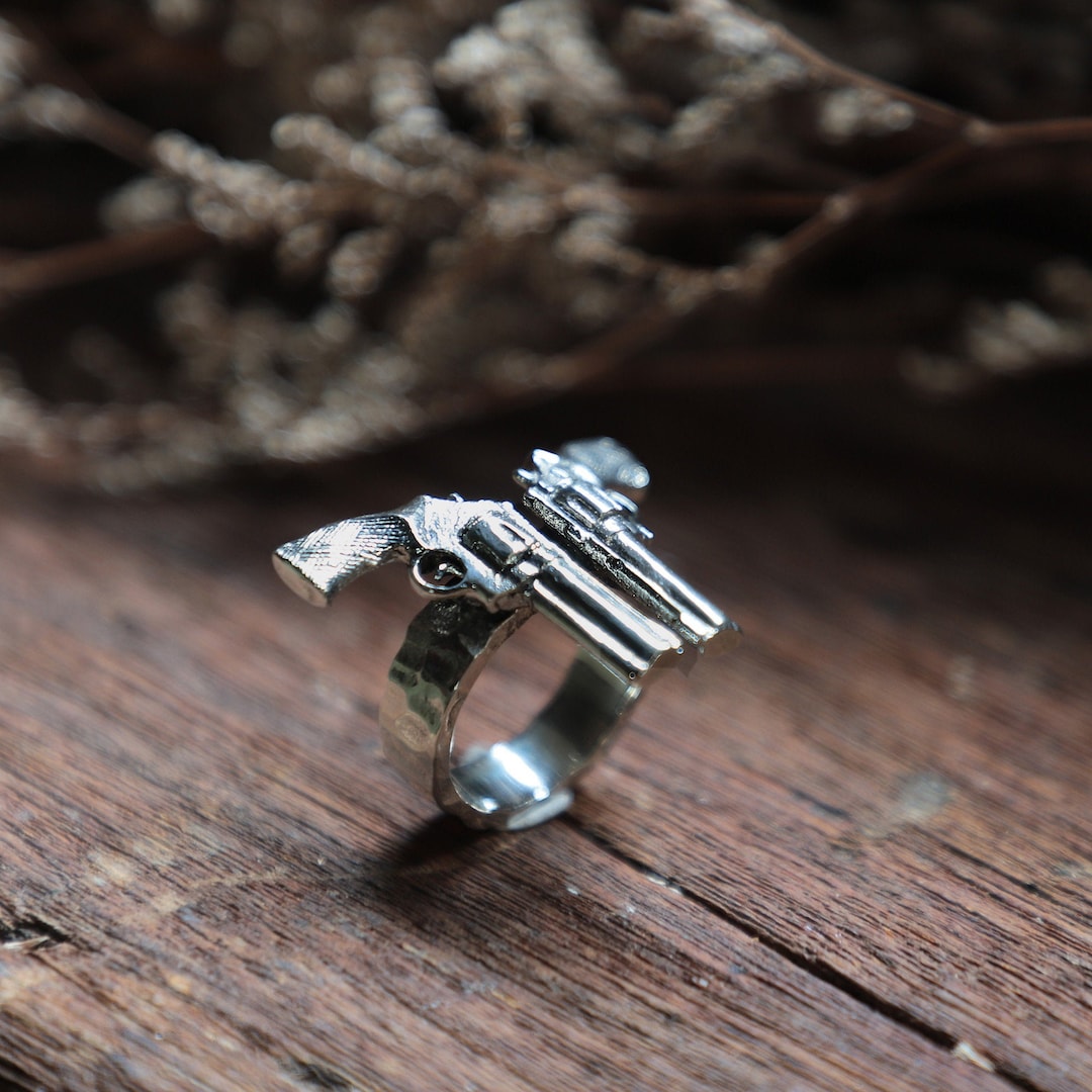 Twin Guns Ring for Men Made of Sterling Silver 925 Twin Guns Biker ...