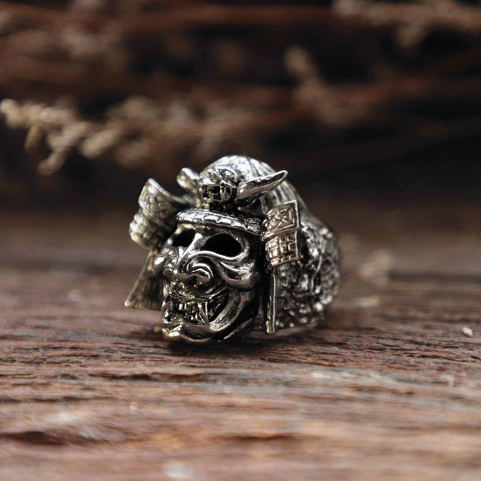 Samurai Hannya Mask Skull ring for men made of sterling silver | Etsy