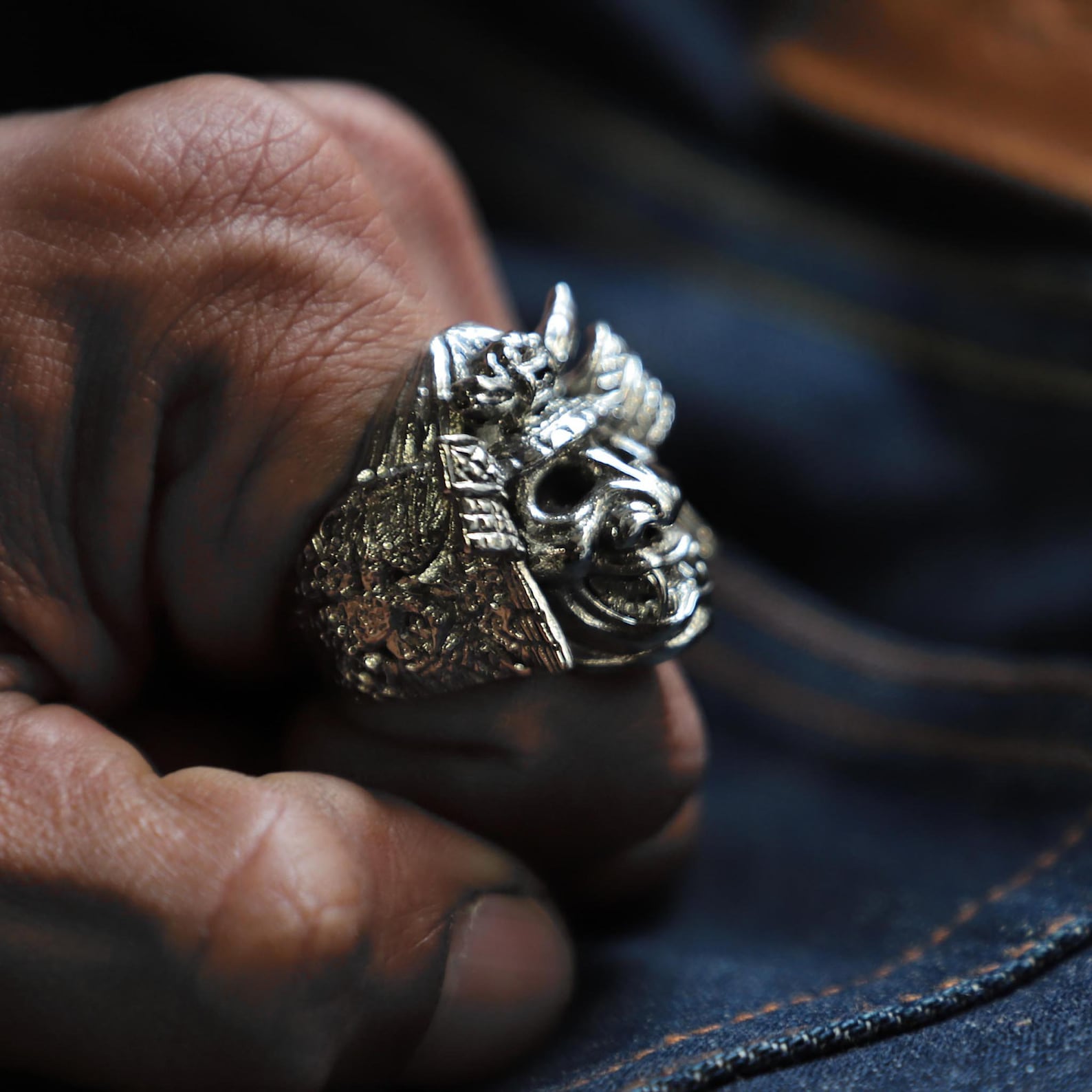 Samurai Hannya Mask Skull Ring for Men Made of Sterling Silver | Etsy