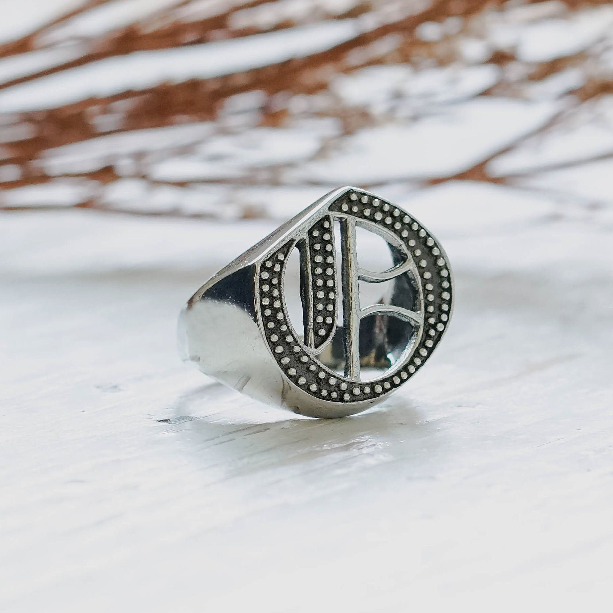 O Letter Old English Ring for Men Made of Sterling Silver 925 Biker ...