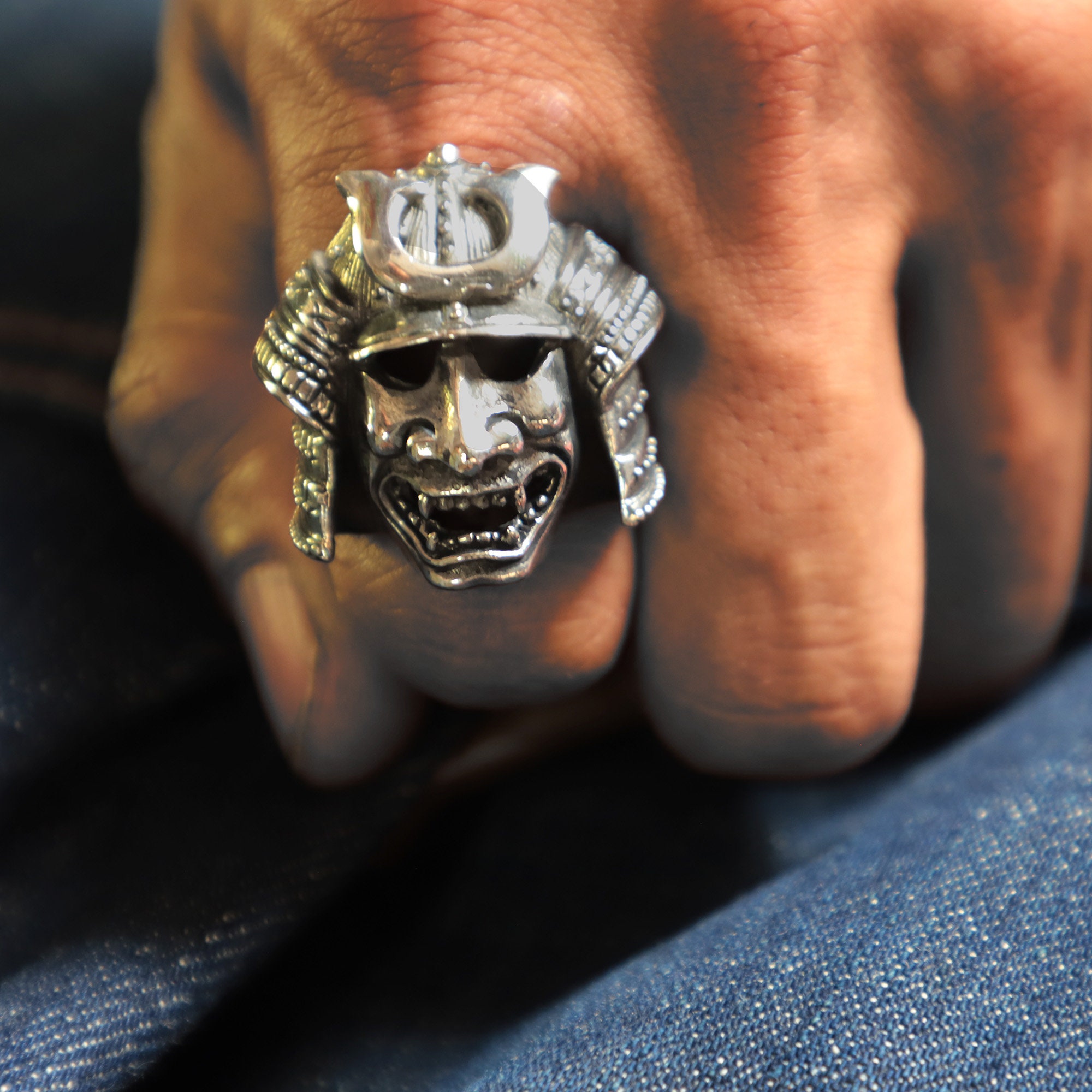 Samurai Mask ring for men made of sterling silver 925 biker | Etsy