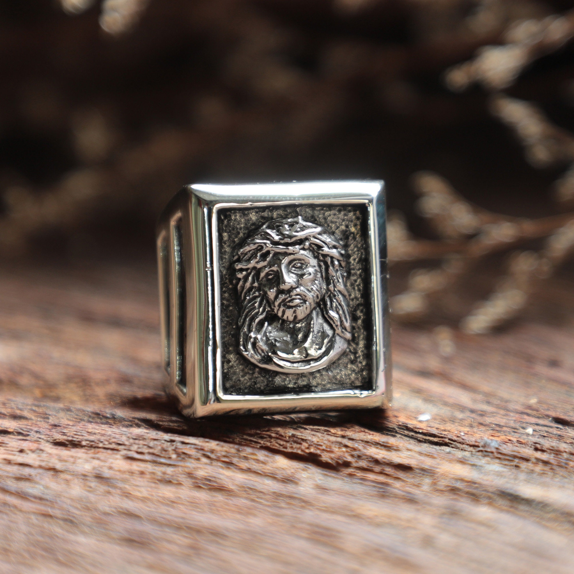 Jesus ring ring for man made of sterling silver 925 Vintage | Etsy