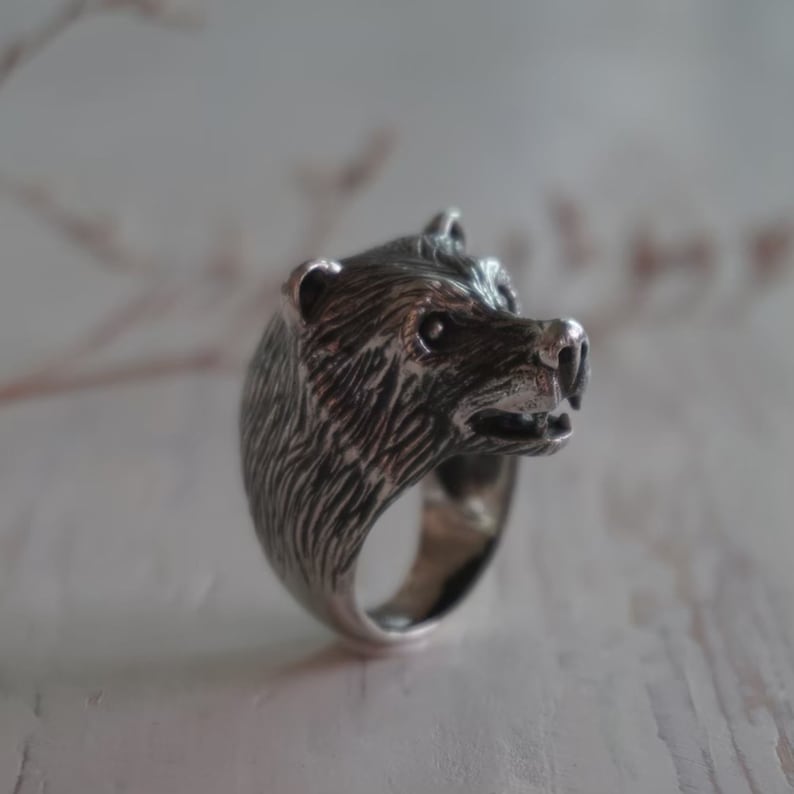 Bear Ring for Men Made of Sterling Silver 925 Animal - Etsy