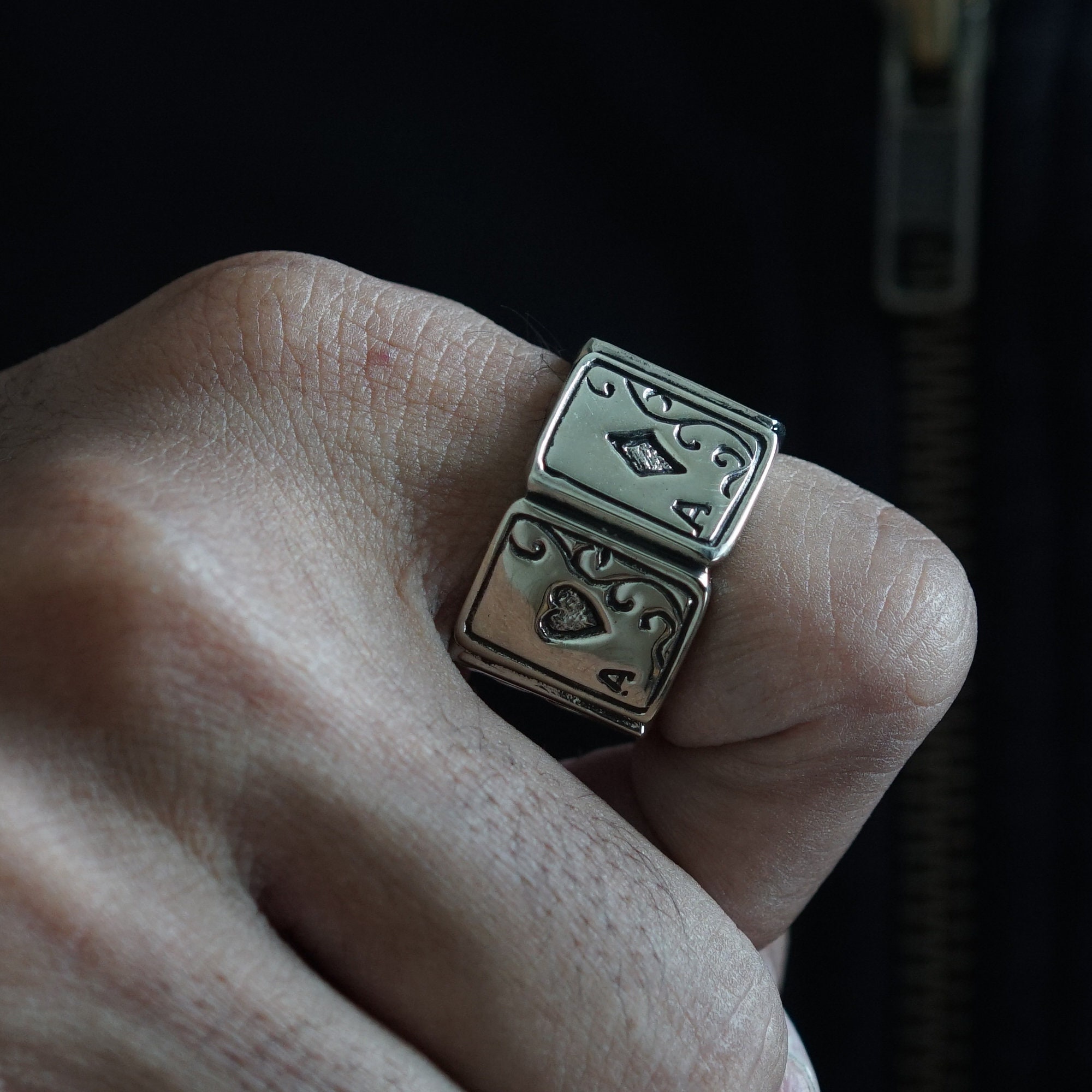 Ace Card Ring for Men Made of Sterling Silver 925 Biker Style - Etsy