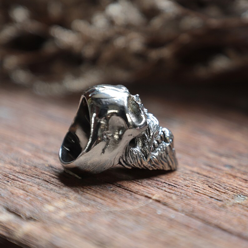 Bald Beard Skull Ring for Men Made of Sterling Silver 925 Biker Style ...