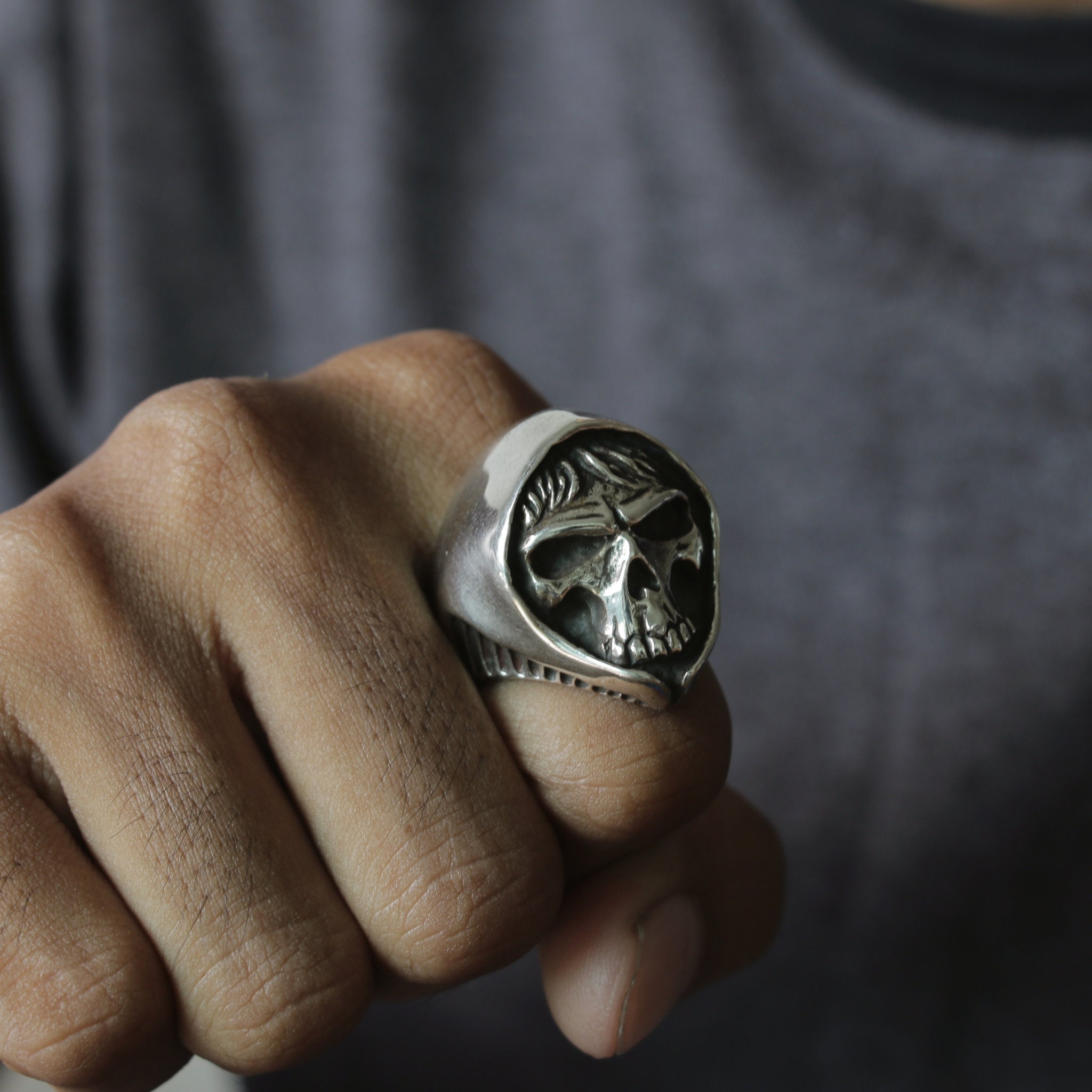 Skull Hood Biker Ring for Men Made of Sterling Silver 925 | Etsy