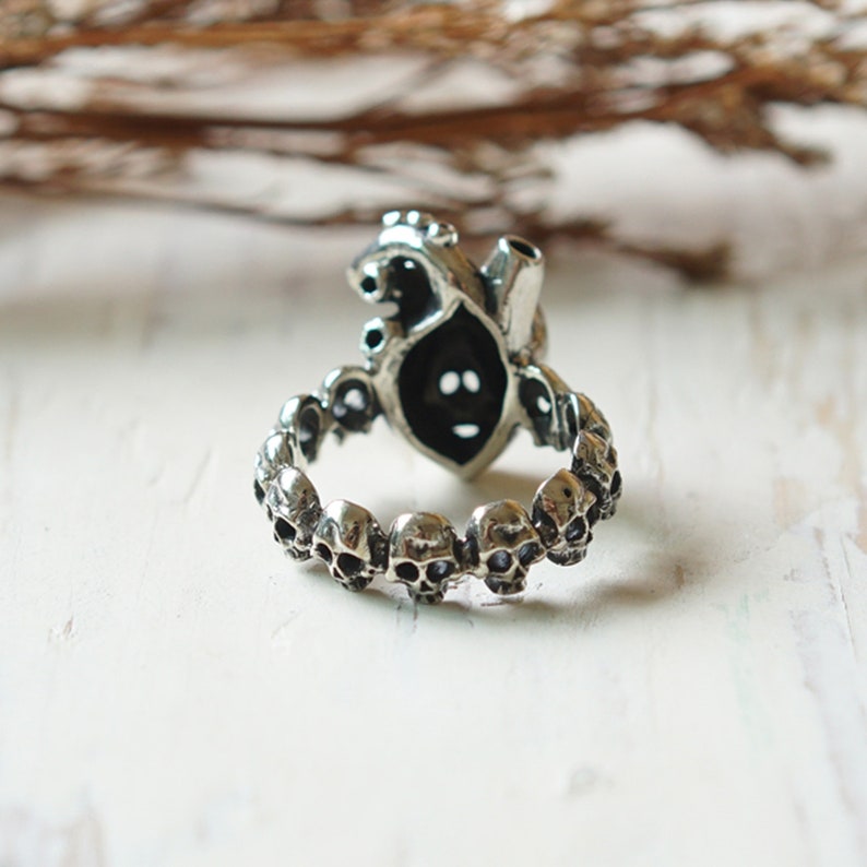Human Heart and Skull Ring for Unisex Made of Sterling Silver | Etsy