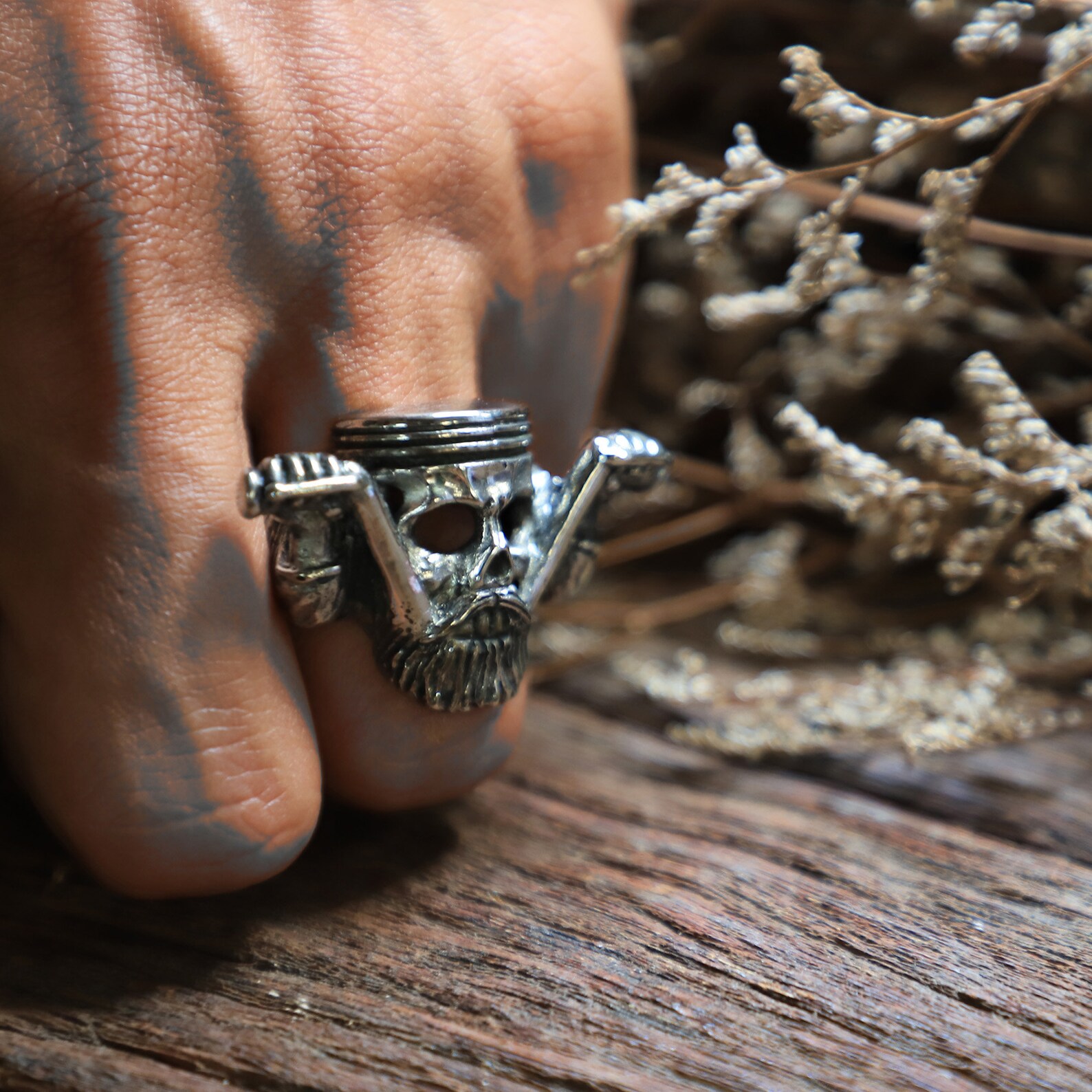 Skull Fire Piston Head Ring for Men Made of Sterling Silver | Etsy