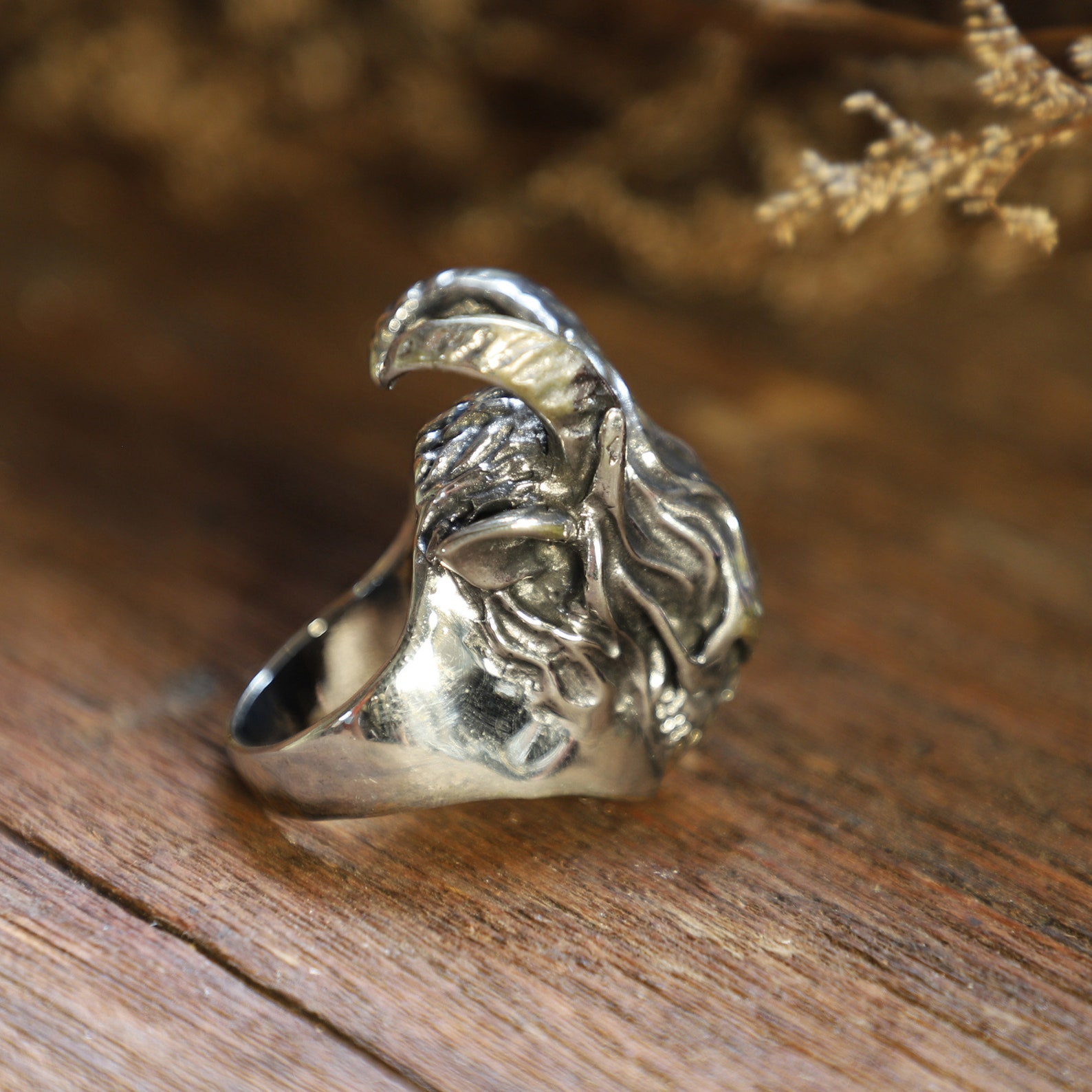 Fire Skull Horned Goat Ring for Men Made of Sterling Silver - Etsy
