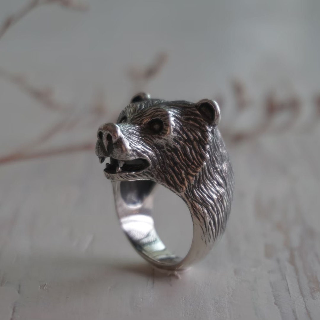 Bear Ring for Men Made of Sterling Silver 925 Animal - Etsy