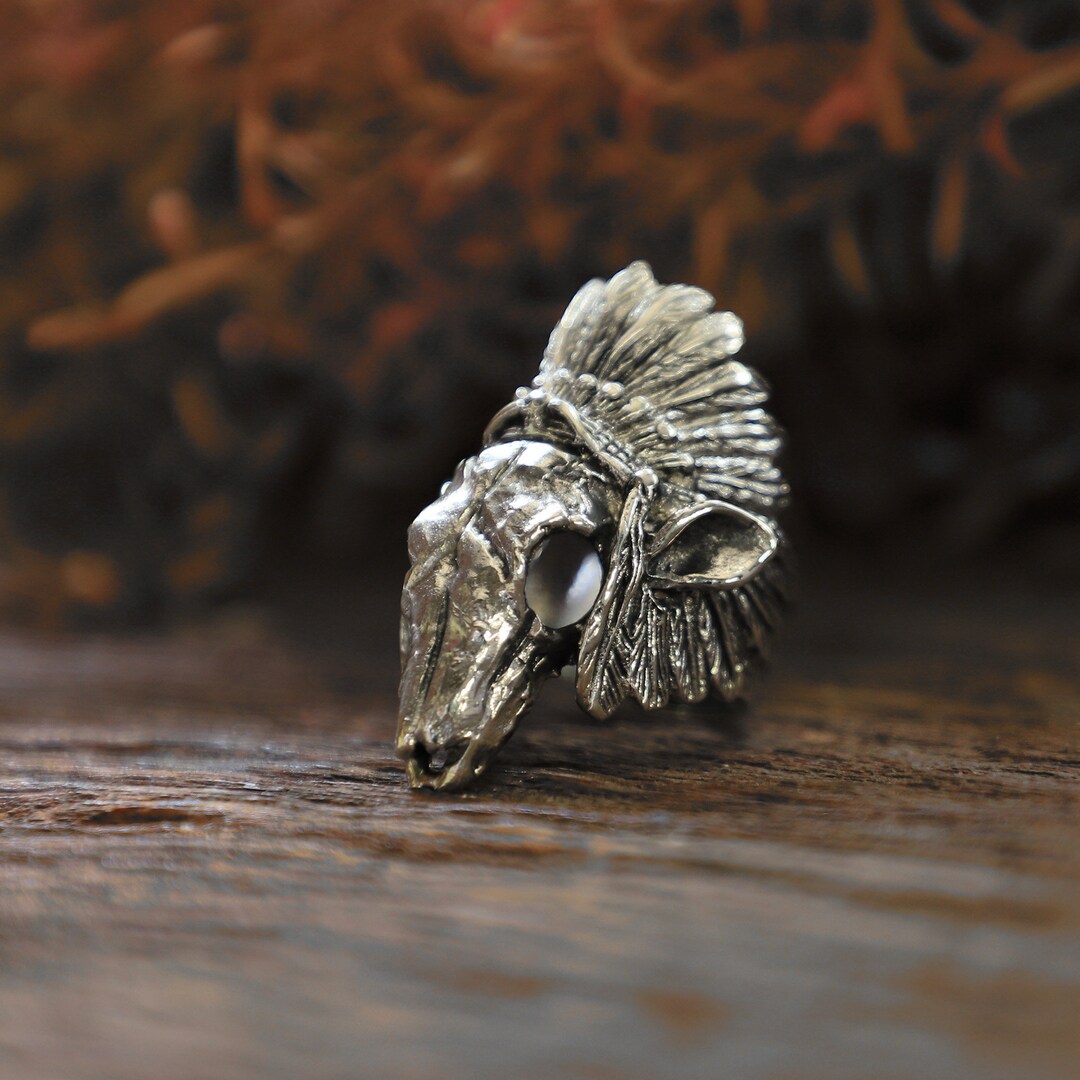 Sterling Silver Deer Skull Ring, Indian Headdress, Biker Style - Etsy