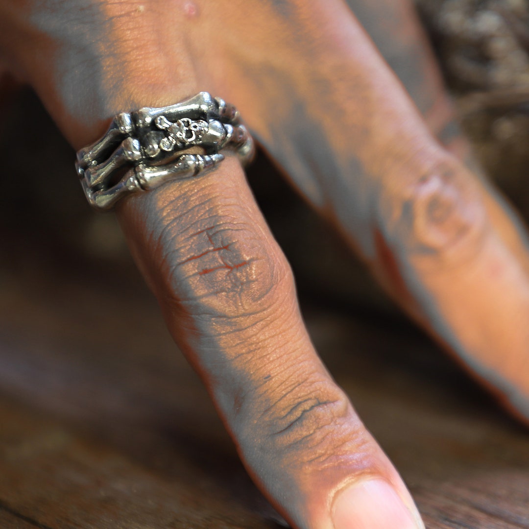 Finger Bone Skull Ring for Men Made of Sterling Silver 925 Biker Style ...