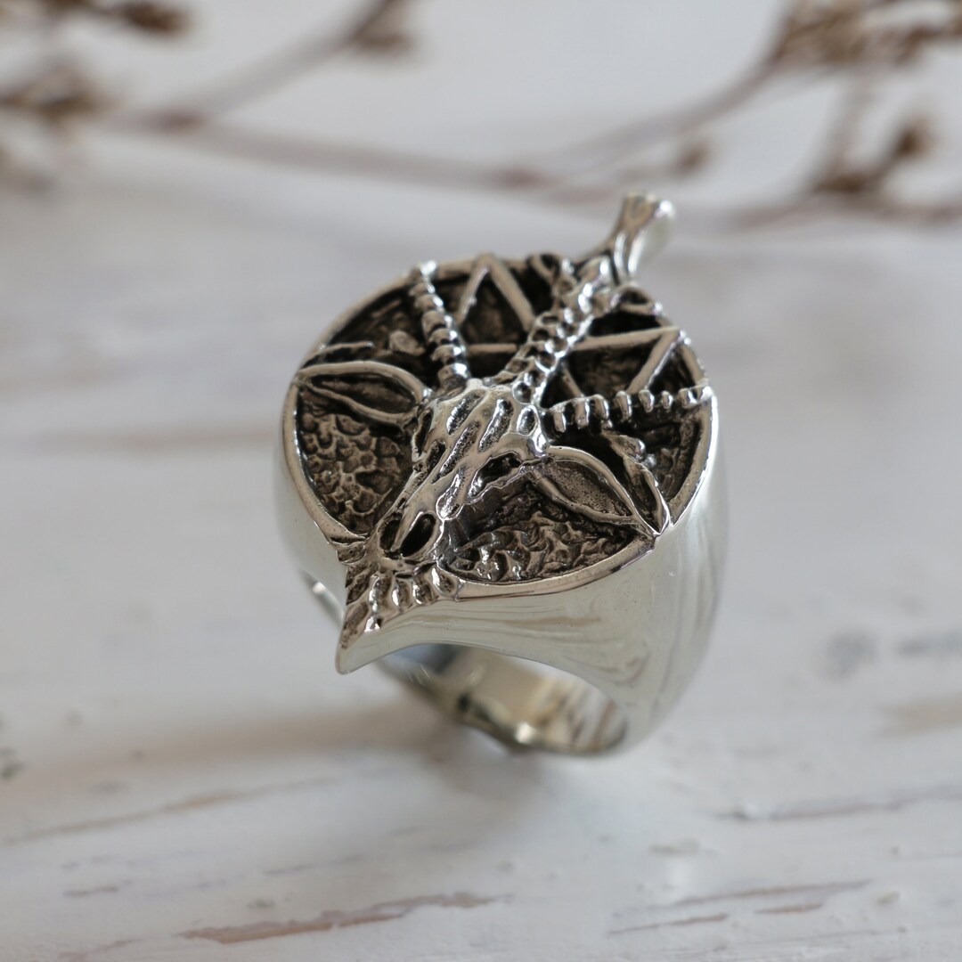Pentagram Goat Ring for Men Made of Sterling Silver 925 Satan - Etsy