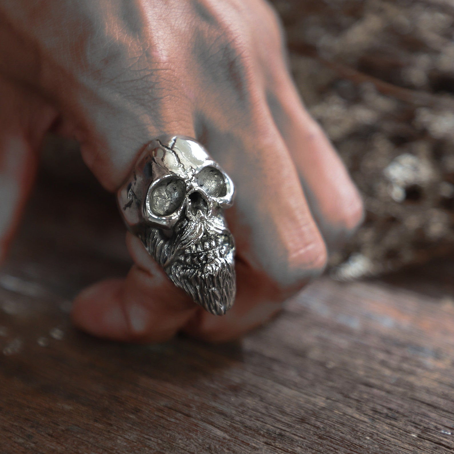 Bald Beard Skull Ring for Men Made of Sterling Silver 925 Biker Style ...