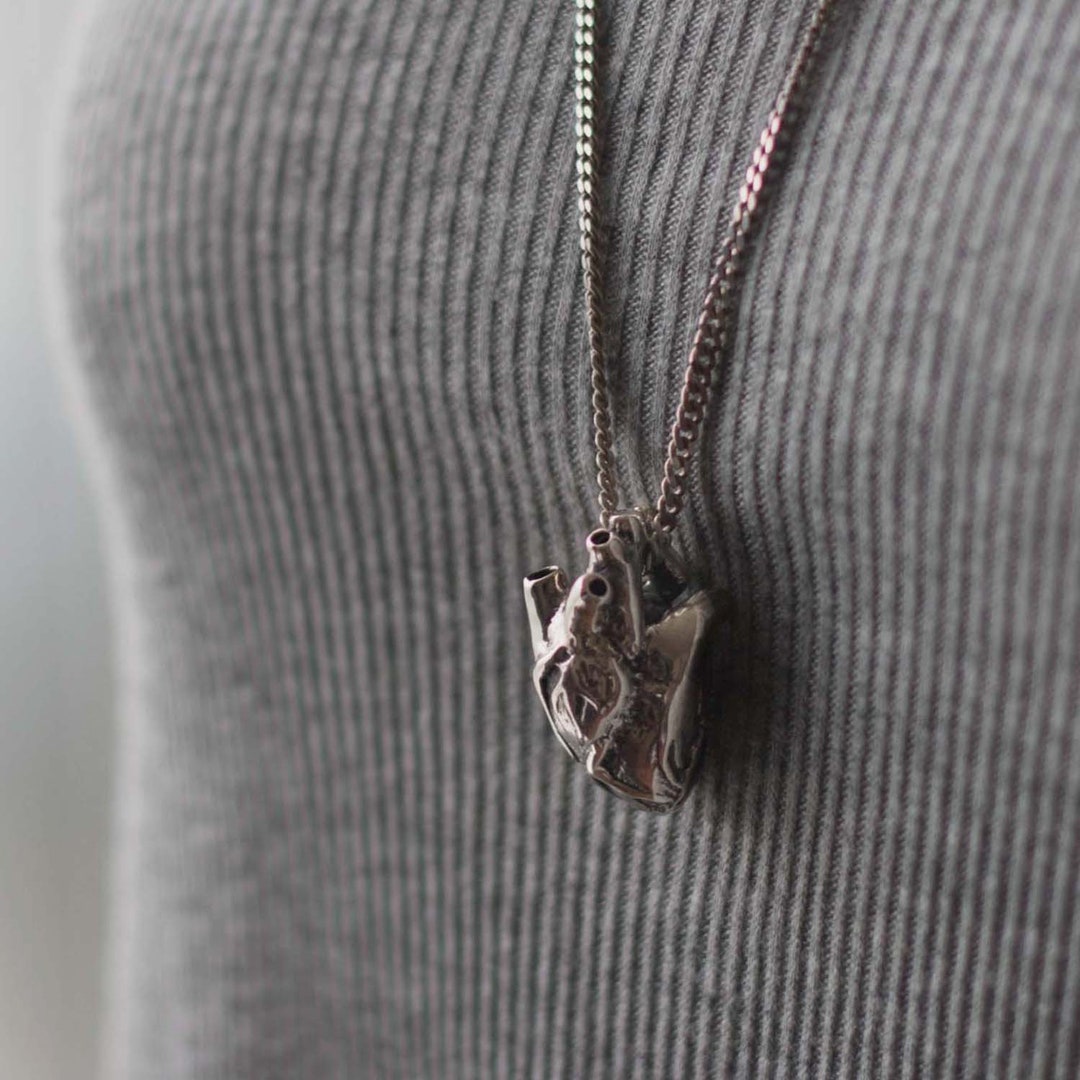 Human Heart Pendant Necklace for Unisex Made of Sterling Silver 925 ...