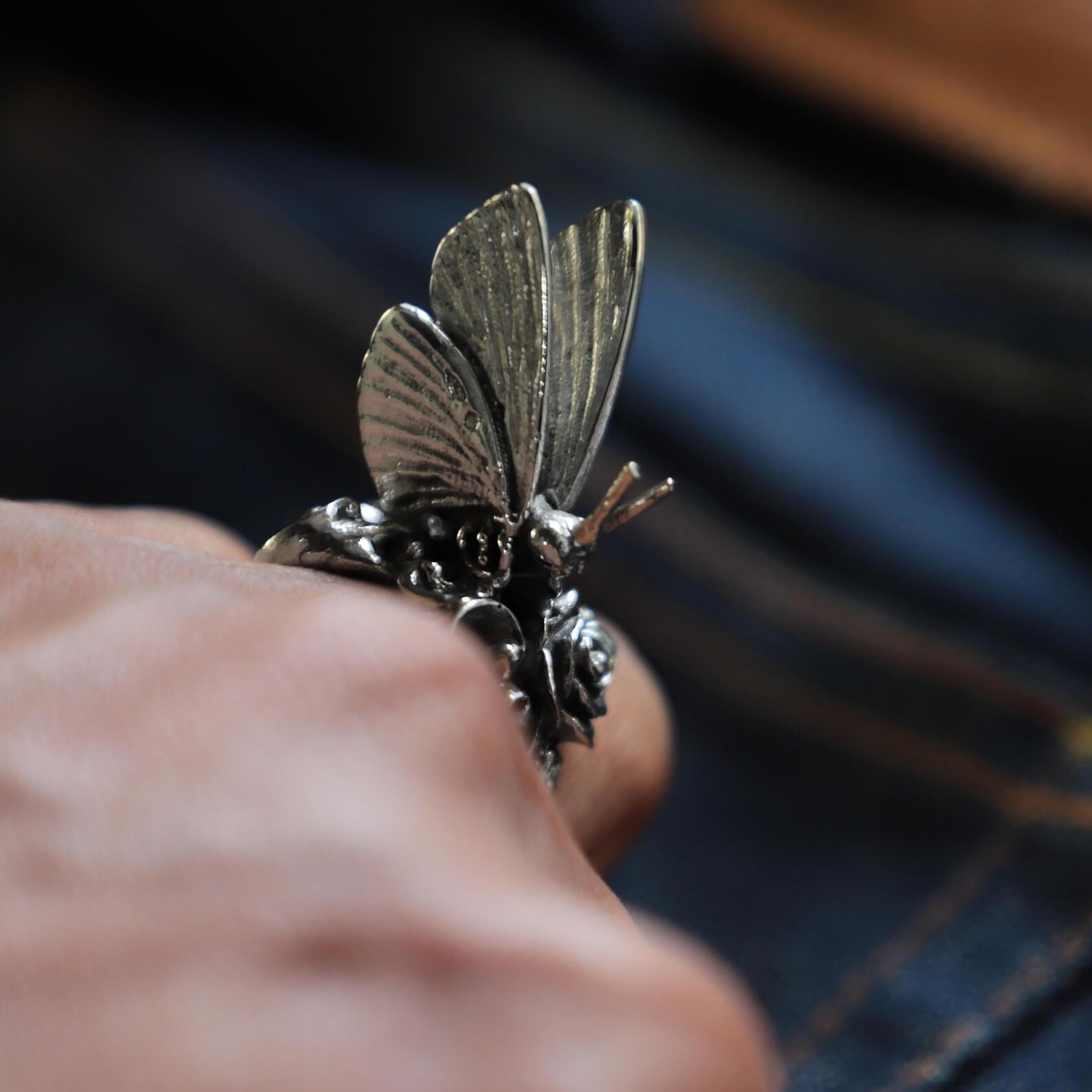 Butterfly and flowers Ring for unisex made of sterling silver | Etsy
