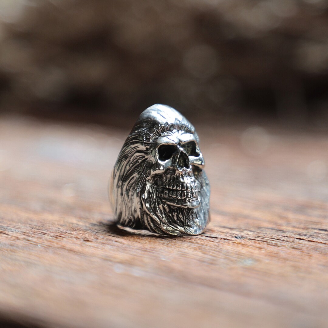 Skull Long Hair Ring for Men Made of Sterling Silver 925 Biker Style - Etsy