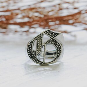 G Letter Old English Ring for Men Made of Sterling Silver 925 Biker ...