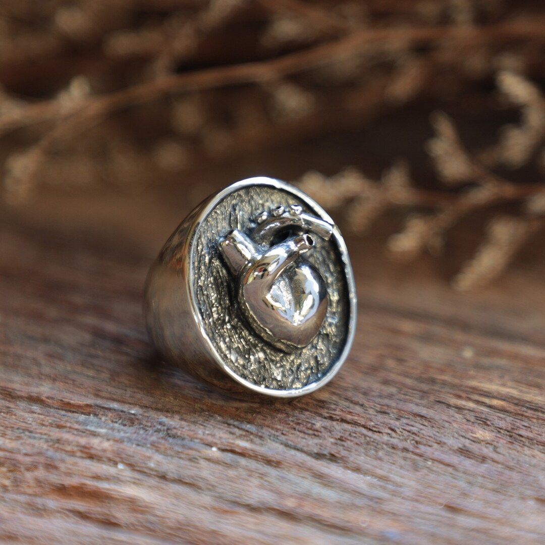 Human Heart Ring for Man Made of Sterling Silver 925 Anatomical Biker ...