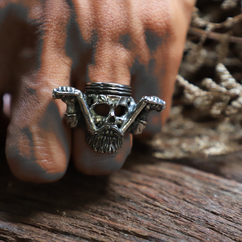 Skull Fire Piston Head Ring for Men Made of Sterling Silver - Etsy