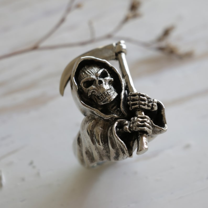 Grim Reaper Skull Ring for Men Made of Sterling Silver 925 - Etsy