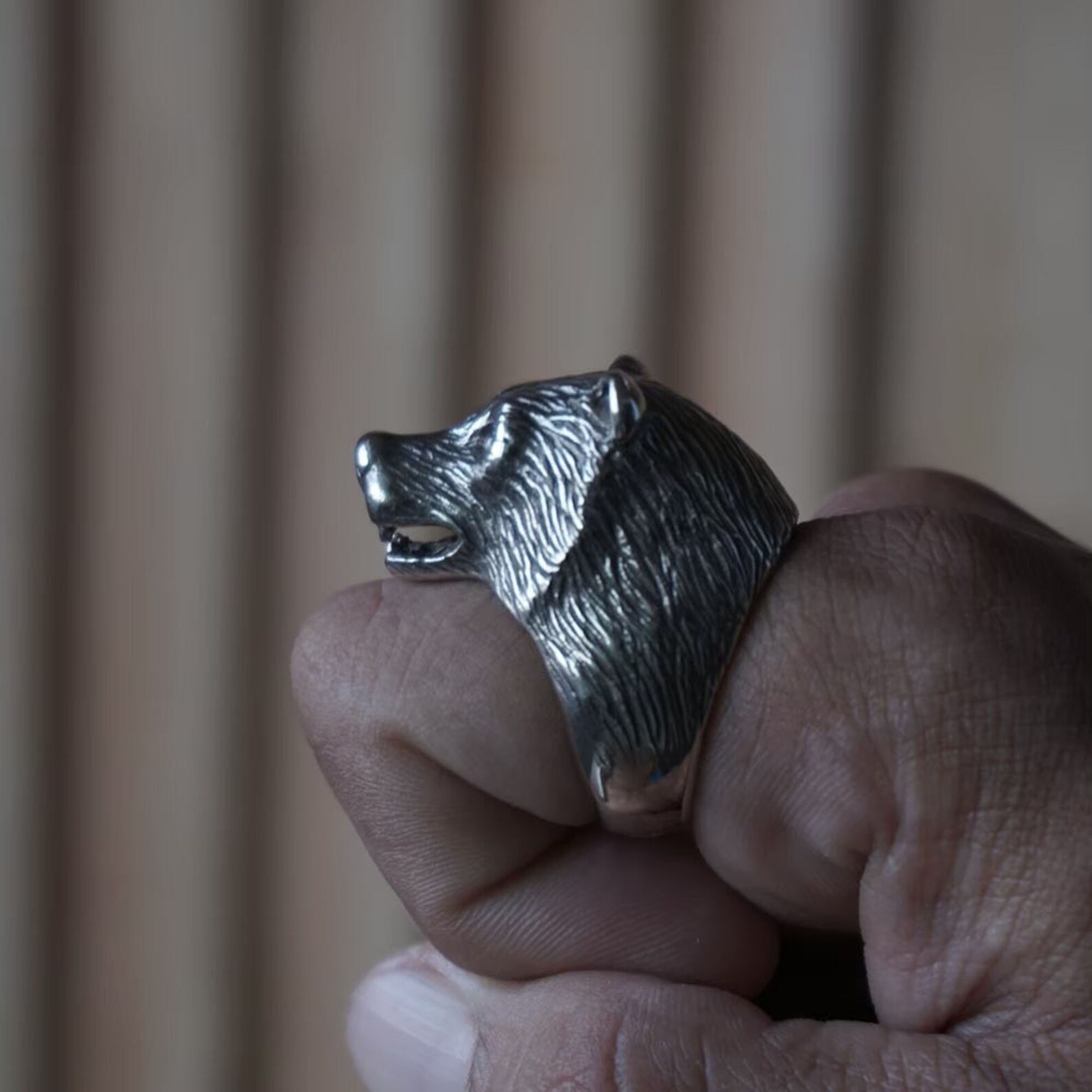 Bear Ring for Men Made of Sterling Silver 925 Animal - Etsy