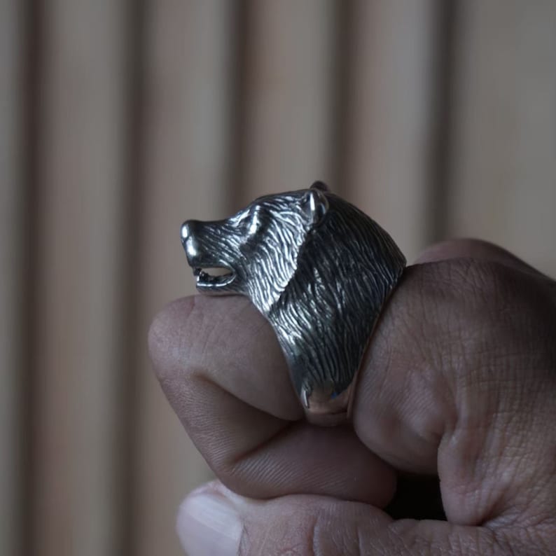 Bear Ring for Men Made of Sterling Silver 925 Animal - Etsy