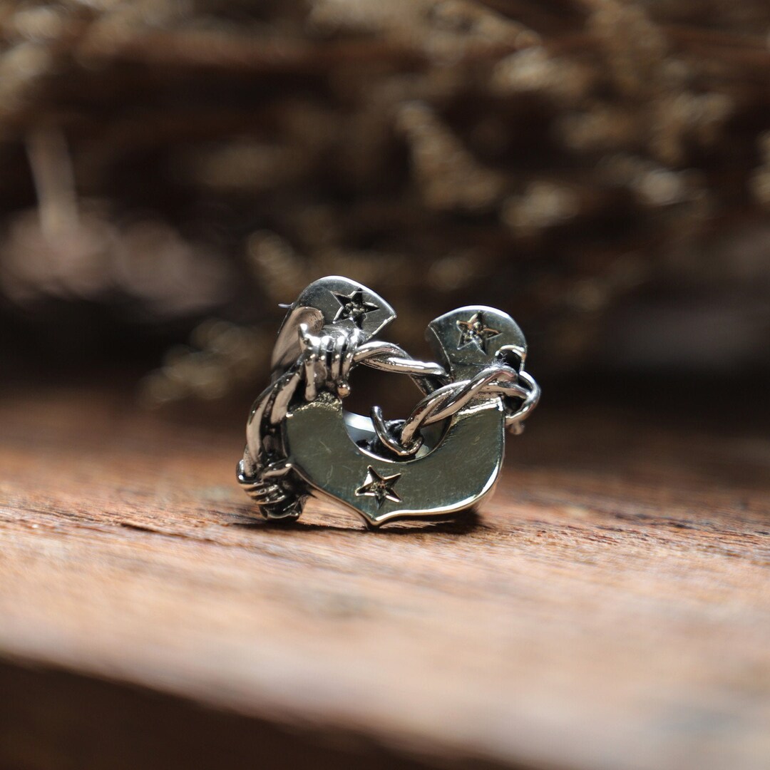 Horseshoe Barbed Wire Ring for Men Made of Sterling Silver 925 Biker ...