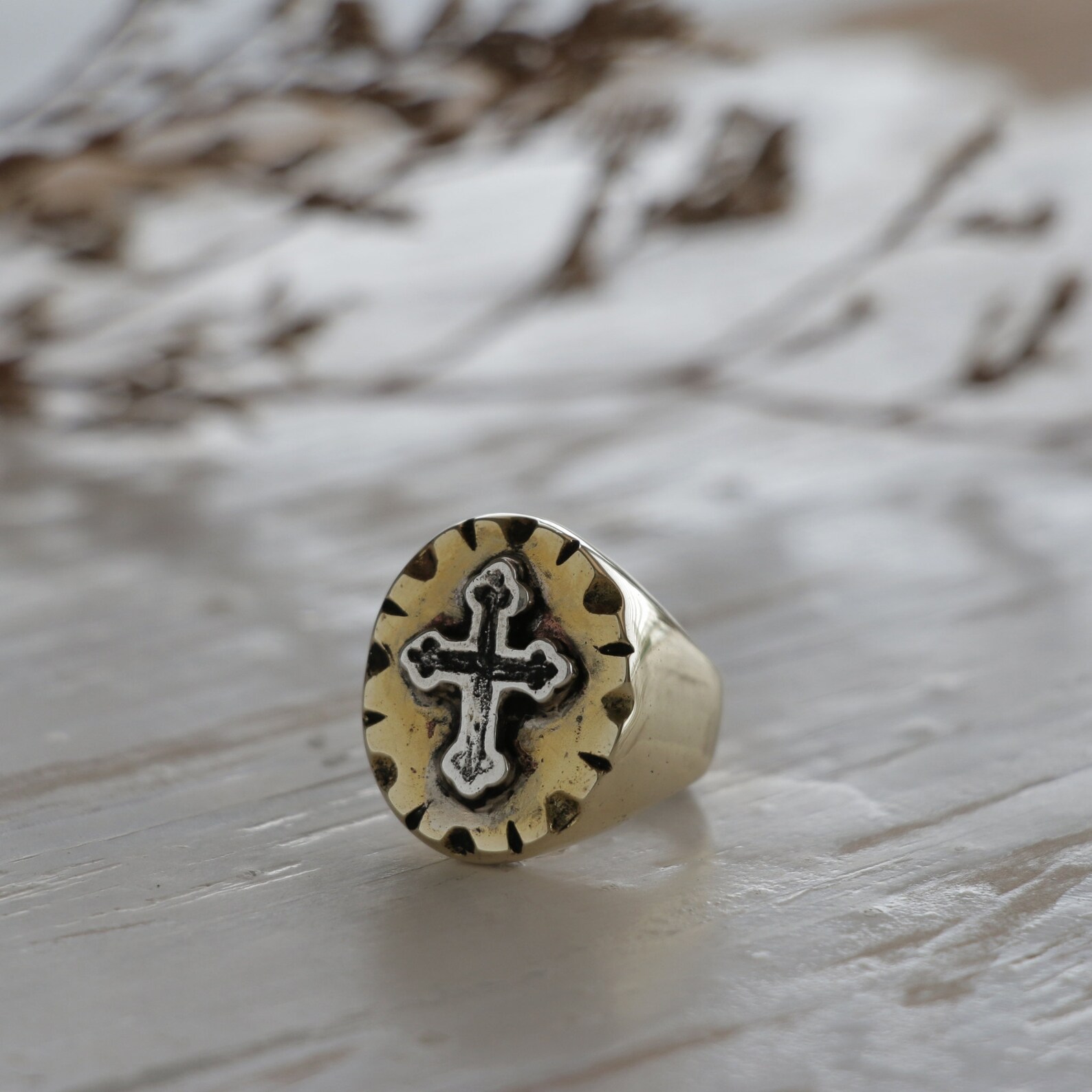 Vintage Cross Ring for Men Made of Brass and Silver Mexico - Etsy