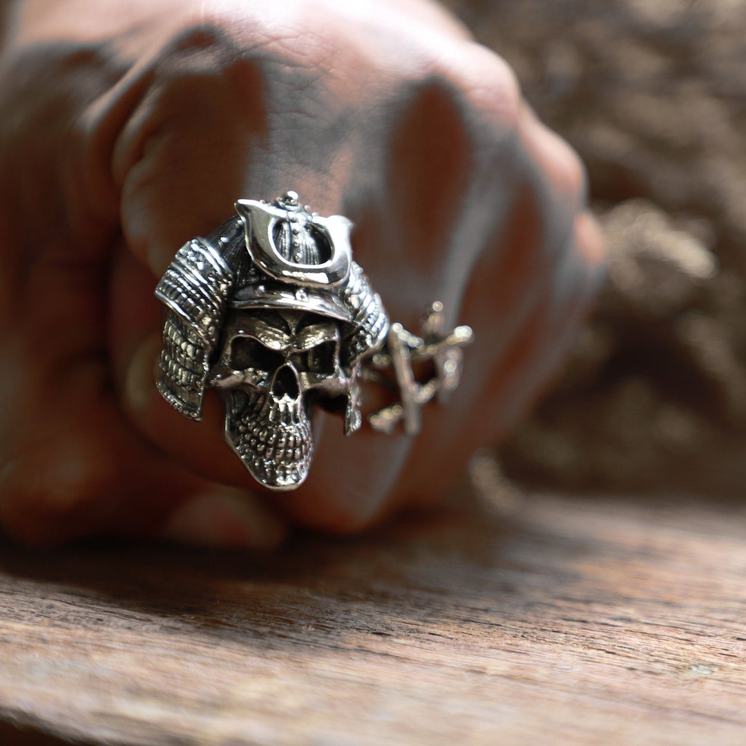 Samurai Skull Ring for Men Made of Sterling Silver 925 Japanese Style ...